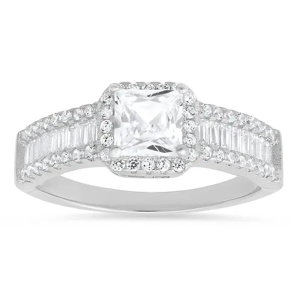 KYLIE HARPER Princess & Baguette-cut Zirconia Halo Ring - Silver