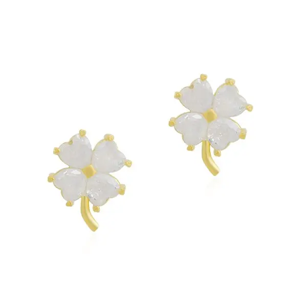 SPERO LONDON Four Leaf Clover Stud Earrings - Gold/white
