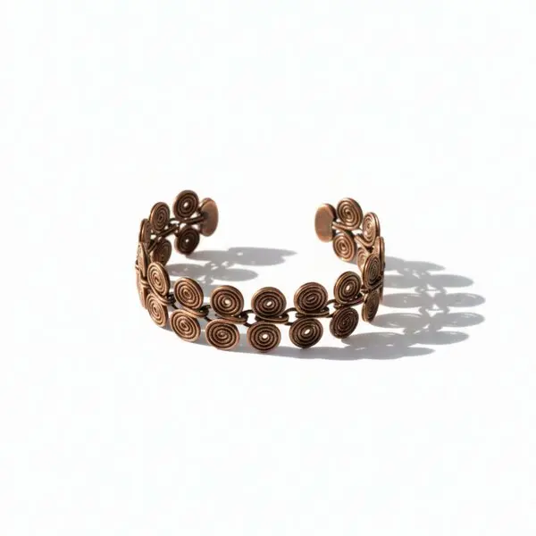 ANATOLIACRAFT Handcrafted Copper Spiral Disc Cuff Bracelet - Brown