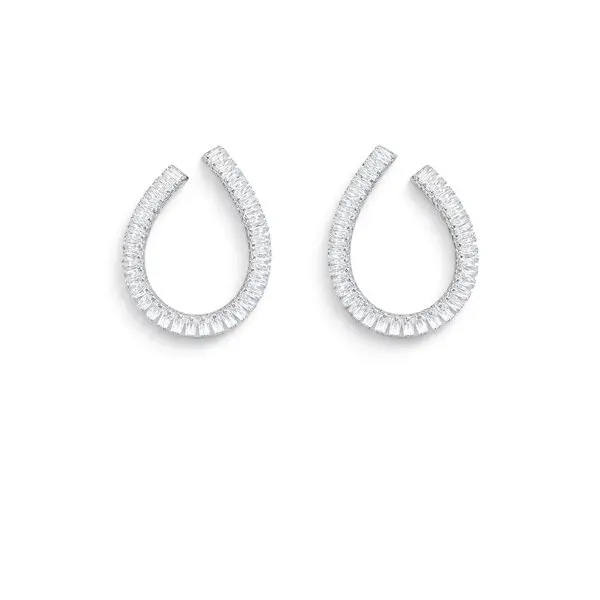 MAISON DE GALA Baguette Crystal Hoop Earrings - Silver