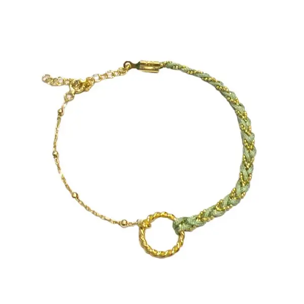 SPERO LONDON Handmade Rope Braided Sterling Silver Beaded Chain Bracelet - Green