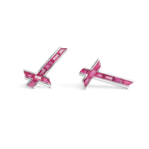 KASUN LONDON Lucky Star Stud Earrings - Red/silver