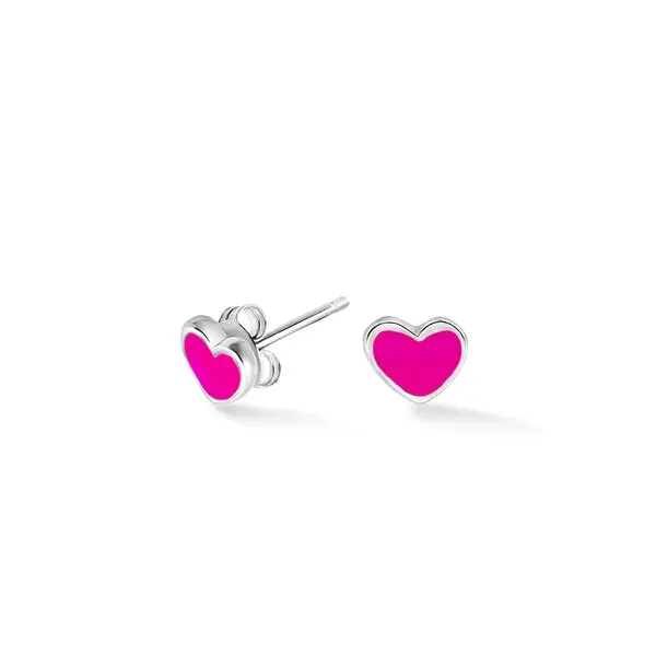 DOWER & HALL Sterling Silver Heart Stud Earrings - Silver/pink