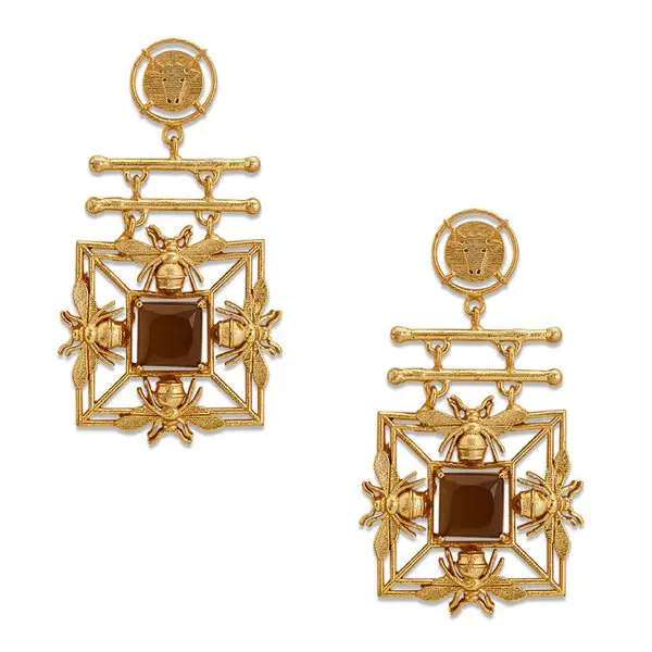 DHWANI BANSAL Mori Earrings With Quartz Glass Gems - Gold/brown