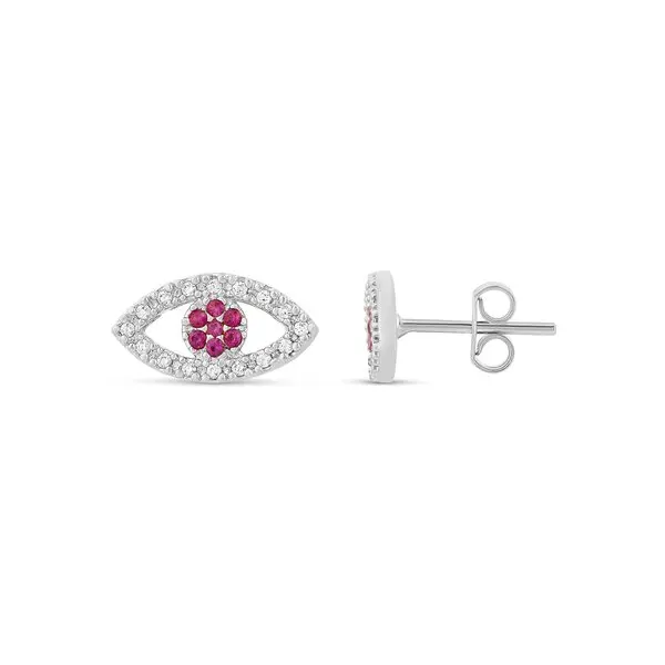 SHYMI Studded Evil Eye Stud Earrings - Silver/pink