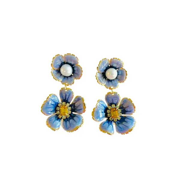 THE PINK REEF Floral Drop Earrings - Blue