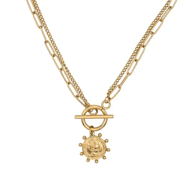 ISOLATED JEWELLERY Coin Studded T-bar Necklace - Gold