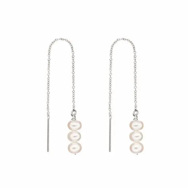 LILY & ROO Sterling Cluster Pearl Drop Threader Earrings - Silver