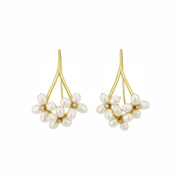 ANGEL BAROCCO Petal Cluster Pearl Drop Earrings - White