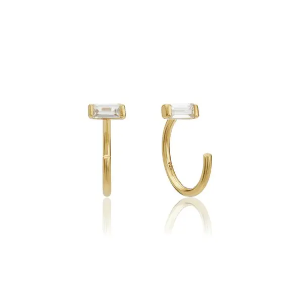 LILY & ROO Diamond Style Baguette Lobe Hoop Earrings - Gold