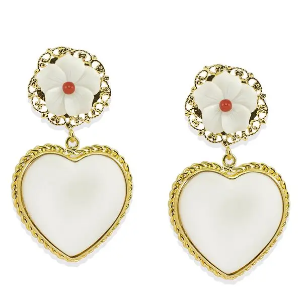VINTOUCH ITALY Porcelain & Coral Heart Dangle Earrings - White