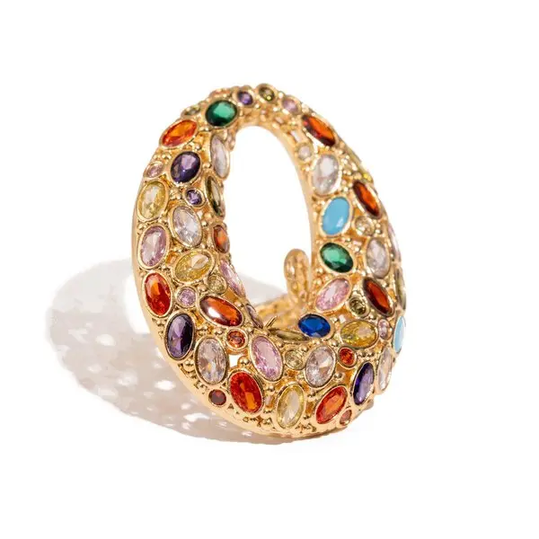 EBRU JEWELRY Multi Gemstone Adjustable Ring - Gold/red