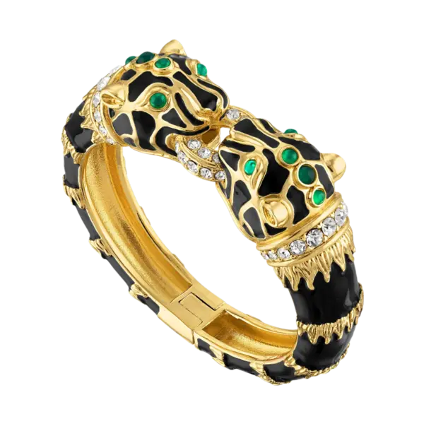 LAURA GRAY Enamel Double Panther Bracelet - Black