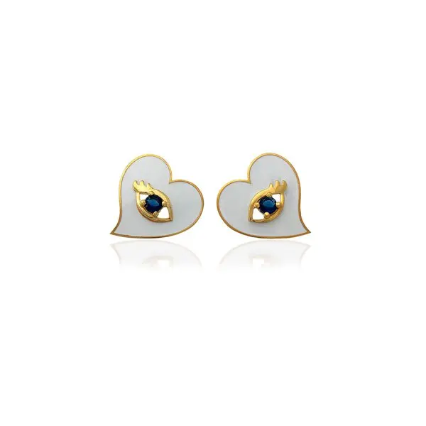 MILOU JEWELRY Heart & Evil Eye Stud Earrings - White
