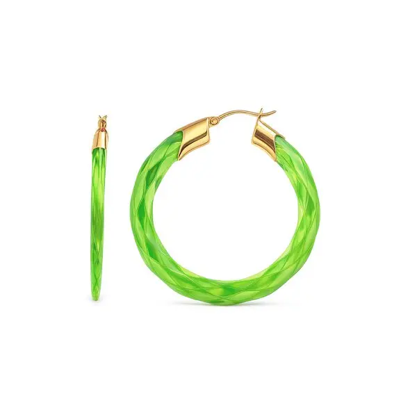 GOLD & HONEY Peridot Green Swirl Twist Lucite Hoop Earrings - Green/gold
