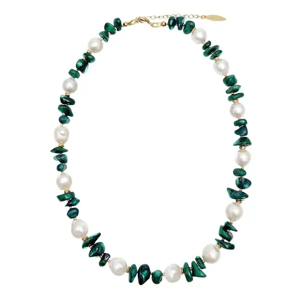 FARRA Irregular Bamboo Coral And Pearl Necklace - Green