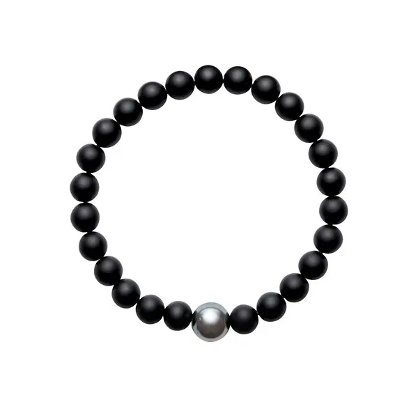 ORA PEARLS Round Tahitian Pearl & Matt Onyx Bracelet - Black/grey