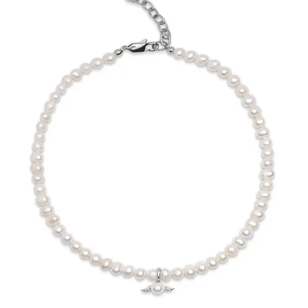 NIALAYA JEWELRY Pearl Choker With Angel Wing Pendant - Silver