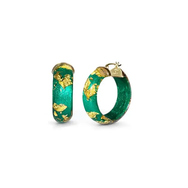 GOLD & HONEY Gold Leaf Lucite Huggie Hoops - Green/gold