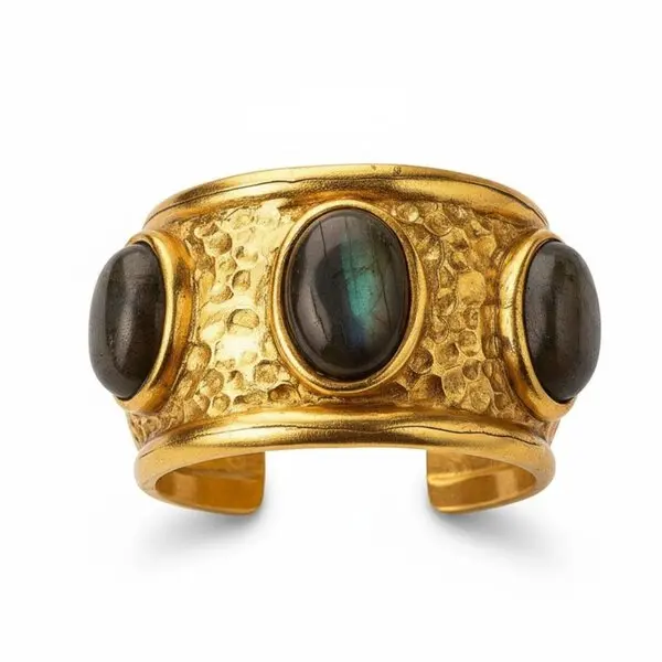 SILVER & ELEGANT Obsidian Oracle Three Stone Ring - Gold