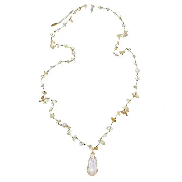 FARRA Citrine, Baroque Pearl, And Bee Charm Multi-way Chain Necklace - Orange