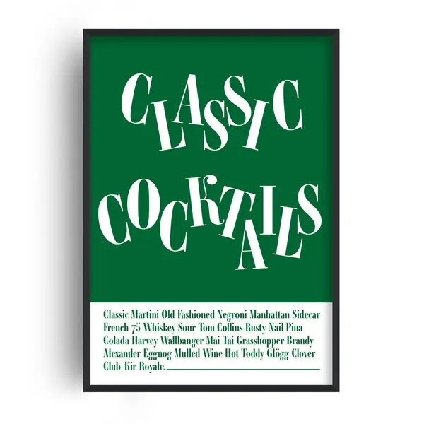 FANCLUB Classic Cocktails Alcohol Drink Exclusive Retro Art Print A2 - Green