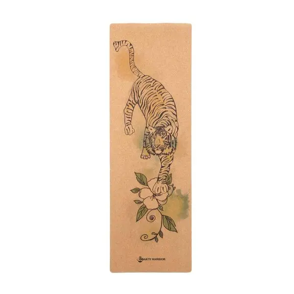 SHAKTI WARRIOR Cork Yoga Mat With Tiger Design - Brown