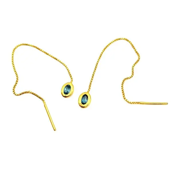 AMY DELSON JEWELRY Thelma London Blue Topaz Gold Vermeil Threader Earrings - Blue/gold