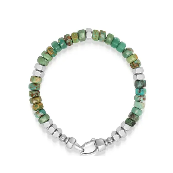 NIALAYA JEWELRY Hexagon Beaded Bracelet With Green Turquoise And Stainless Steel - Green/blue/silver