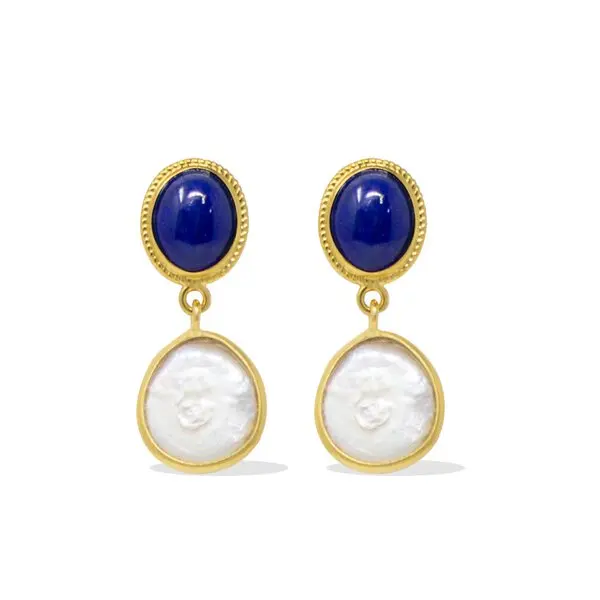 VINTOUCH ITALY Lapis Lazuli And Pearl Earrings - Blue/gold