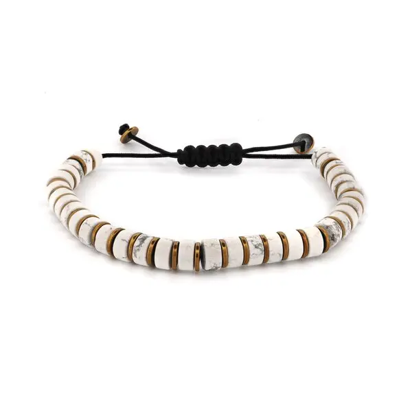 EBRU JEWELRY White Howlite And Gold Hematite Beaded Adjustable Bracelet - Gold/black/white