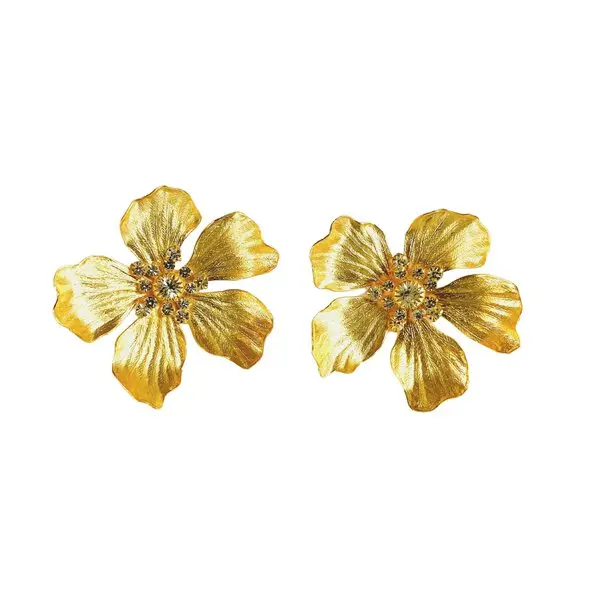 THE PINK REEF Floral Earrings With Crystal Center - Gold
