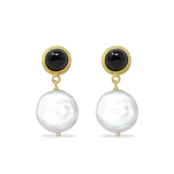 VINTOUCH ITALY Roma Onyx And Keshi Pearl Earrings - Black