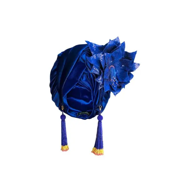 JULIA CLANCEY Cha Cha Cha Boom Electric Luxe Velour Turban - Blue