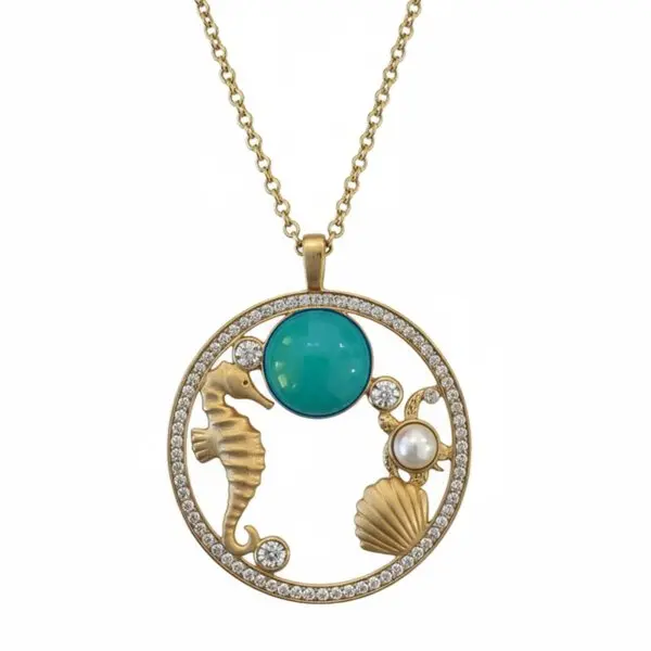LATELITA Oceanic Wonderland Pendant Necklace - Gold/blue/white