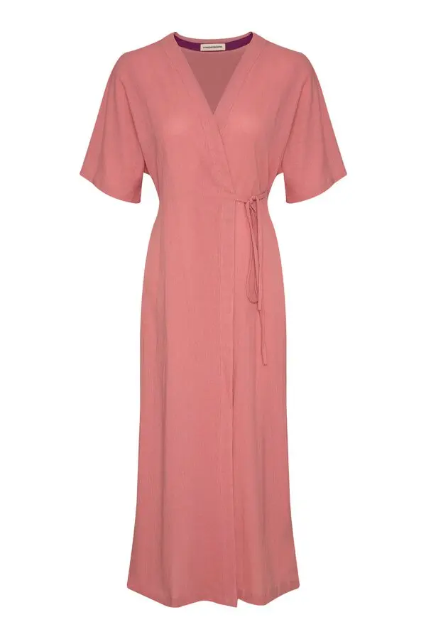 UNEXPECTEDONE Plain Kimono With Front Tie - Pink