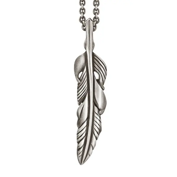 SNAKE BONES Feather Pendant In Sterling - Silver