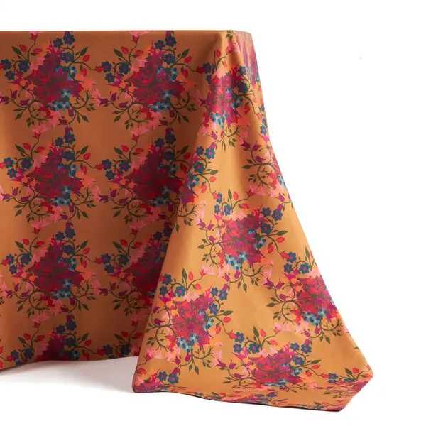SOPHIE WILLIAMSON DESIGN Orange / Red Rectangular Tablecloth In Golden Orange And Fuchsia With A Bold Flower Print - Orange/red