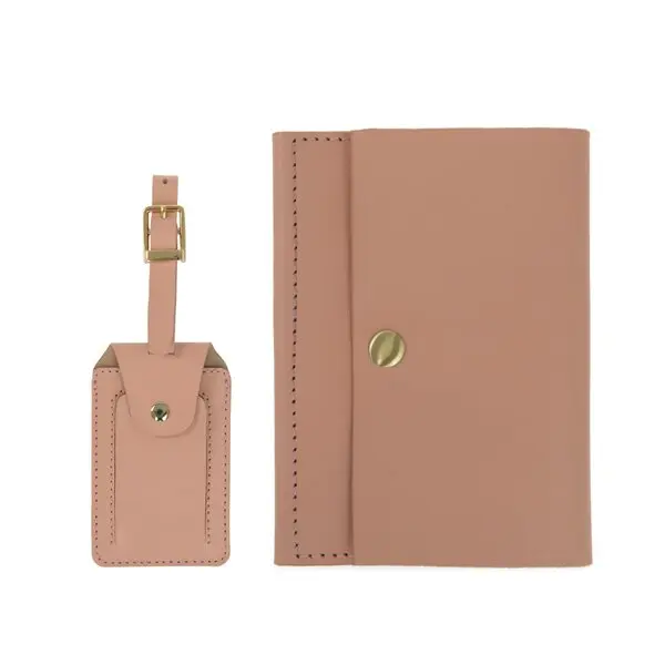 VIDA VIDA Leather Luggage Tag And Passport Cover Set - Pink