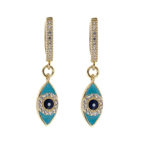 EBRU JEWELRY Gold Plated Turquoise Evil Eye Drop Earrings With Zirconia - Gold/blue/white