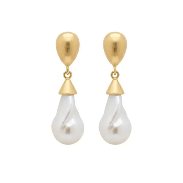 LINYA JEWELLERY Depi Big Baroque Pearl Drop Earrings - Gold