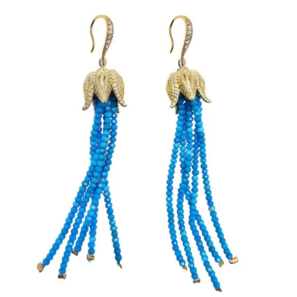 FARRA Natural Turquoise Tassel Earrings - Blue