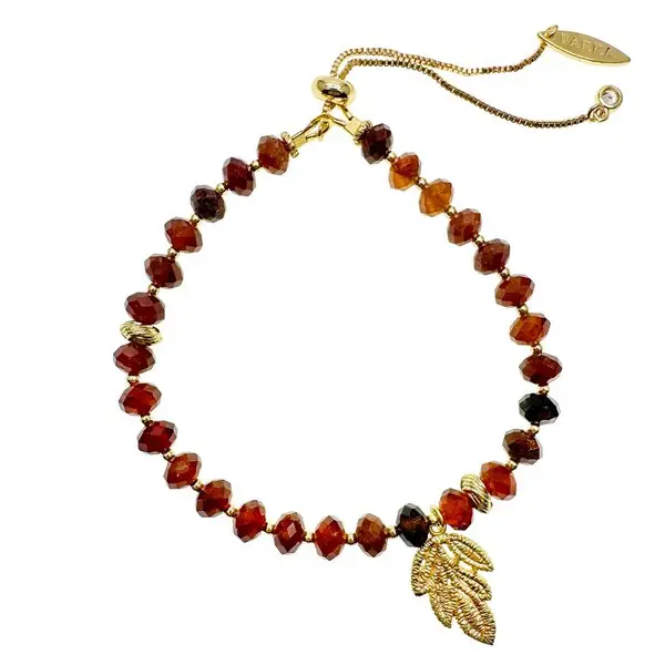 FARRA Garnet Gemstone Bracelet With Leaf Charm - Orange