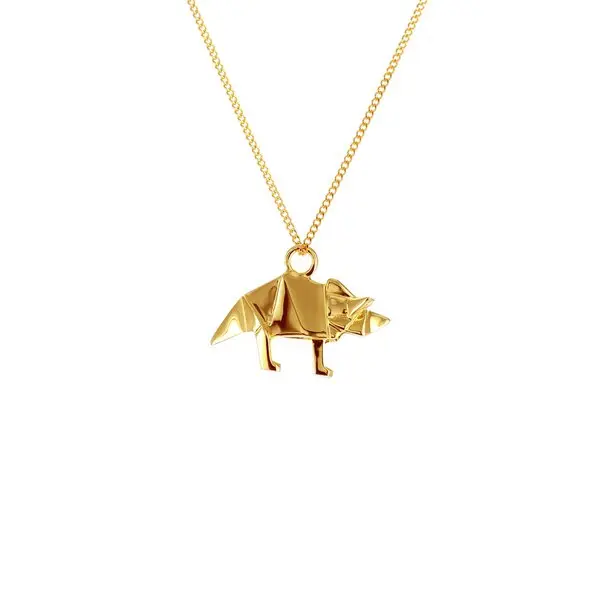 ORIGAMI JEWELLERY Mini Triceratops Pendant - Gold