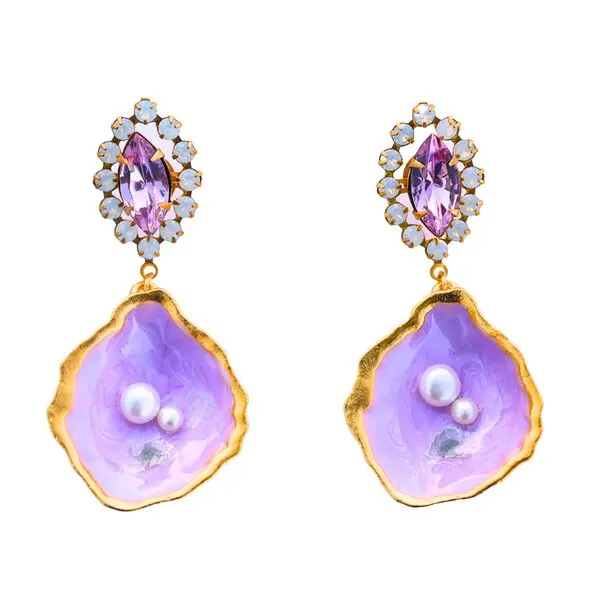 THE PINK REEF Pearl Oyster Earrings - Purple