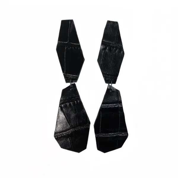WAIWAI Geometric Leather Dangle Earrings - Black