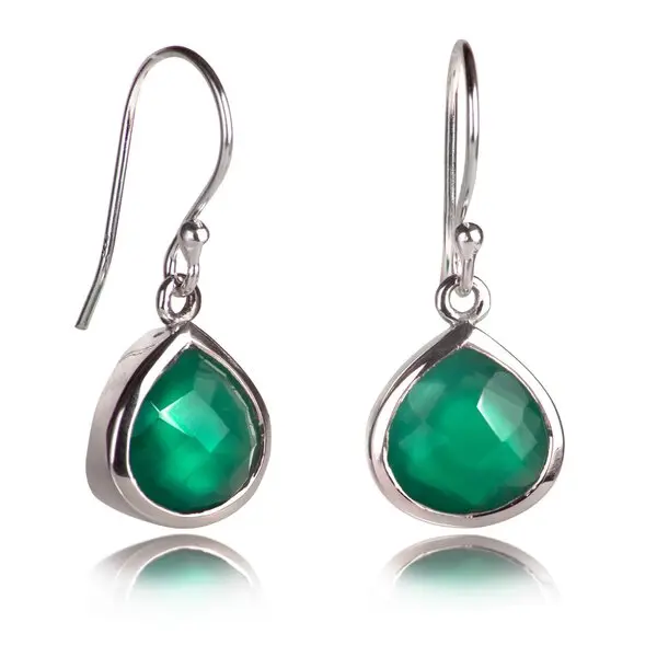 THE JEWELLERY STORE LONDON Pear-shaped Green Onyx Drop Earrings - Silver/green