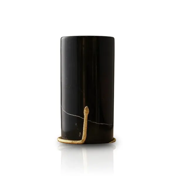 MARLETH Gold / Black Black Marble Vase With Brass Snake Detail - Gold/black