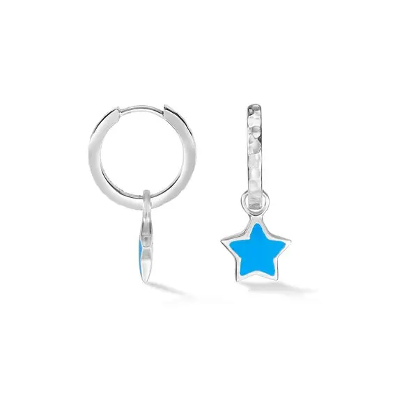 DOWER & HALL Sterling Silver Enamel Star Huggie Earrings - Silver/blue