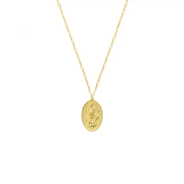 SEVEN SAINTS Quan Yin Embossed Pendant Necklace - Gold